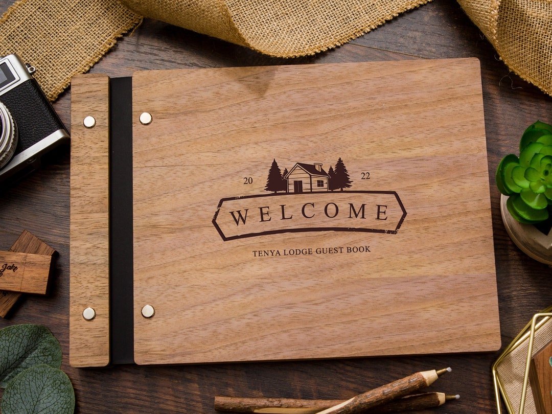 Welcome Premium Wood Guestbook - Engraved Vacation Rental or Cabin ...