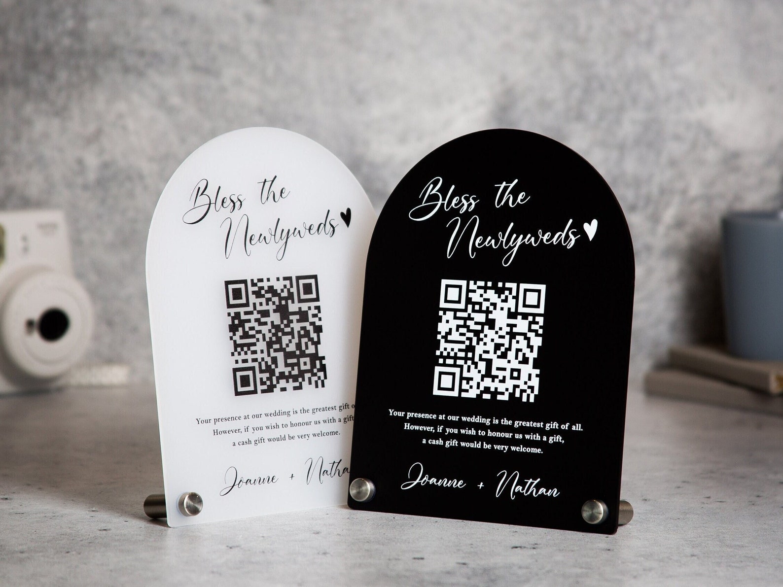 Arched QR Code wedding Sign 6x7.75 Scannable Acrylic Sign, Wedding Cash ...