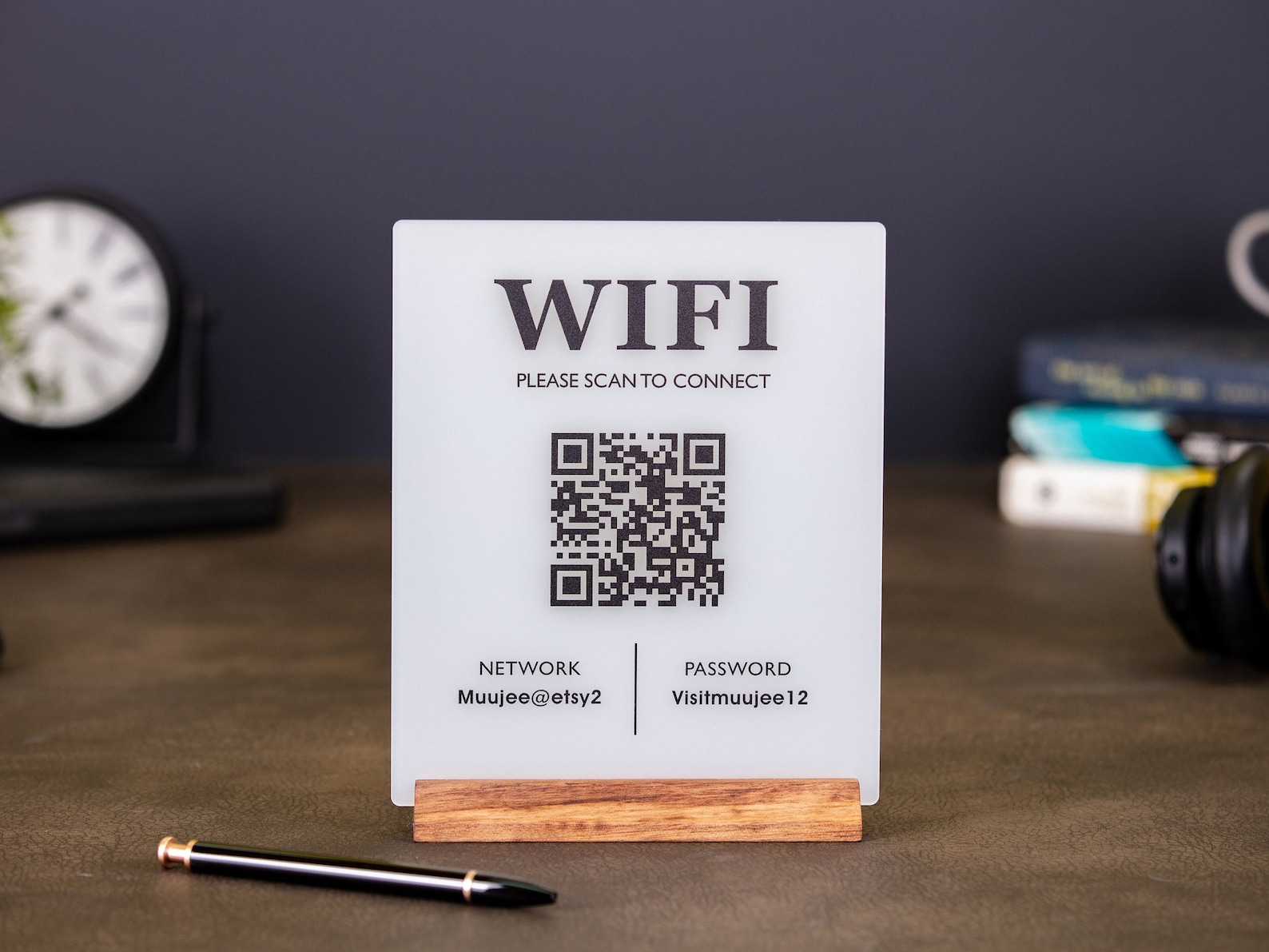 QR Code Wifi Acrylic Sign W/ Wood Base 6x7.75 Sign for - Etsy