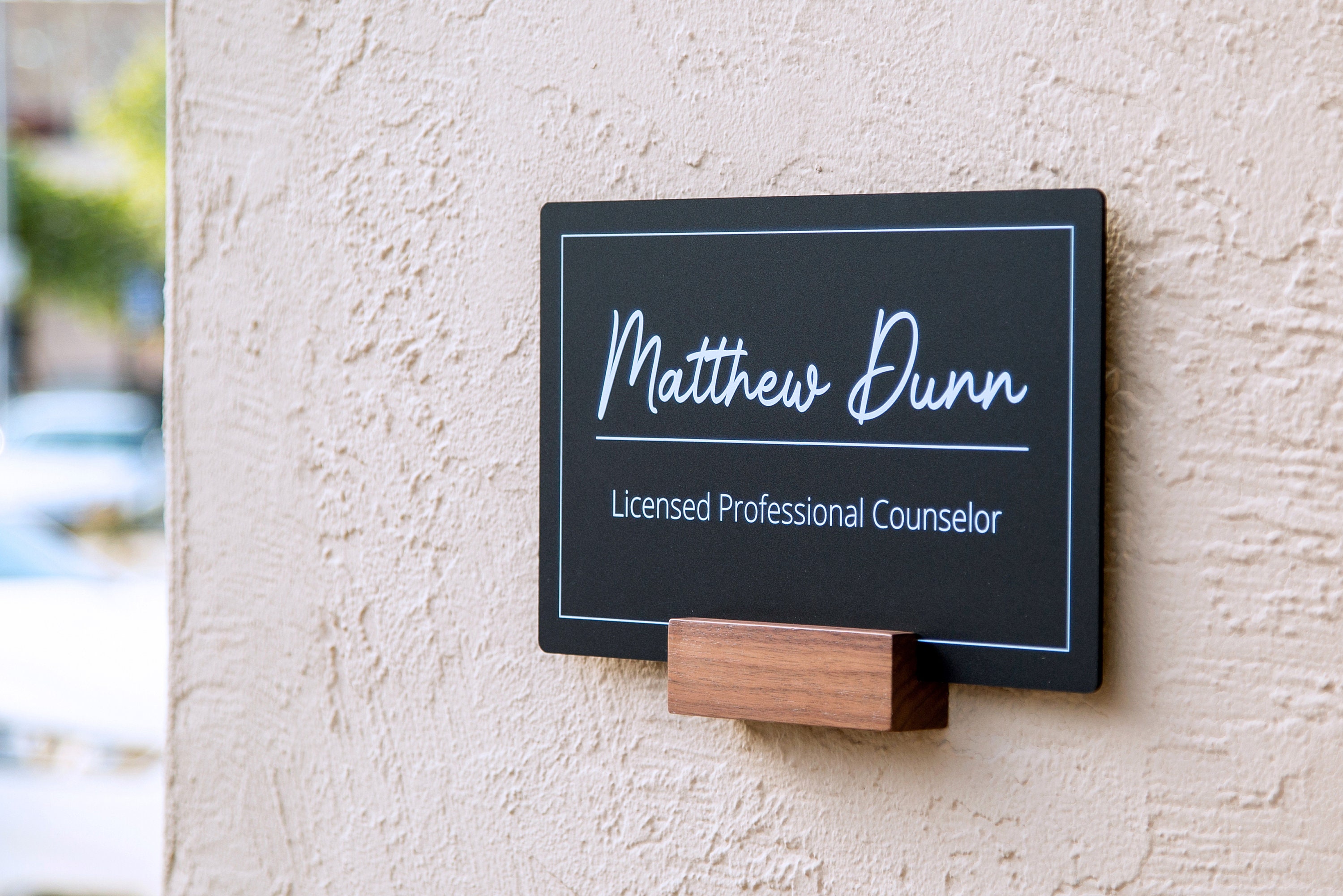 Black Wall Door Interchangeable Name Plate W/ Wood Stand- 11.5x7 ...