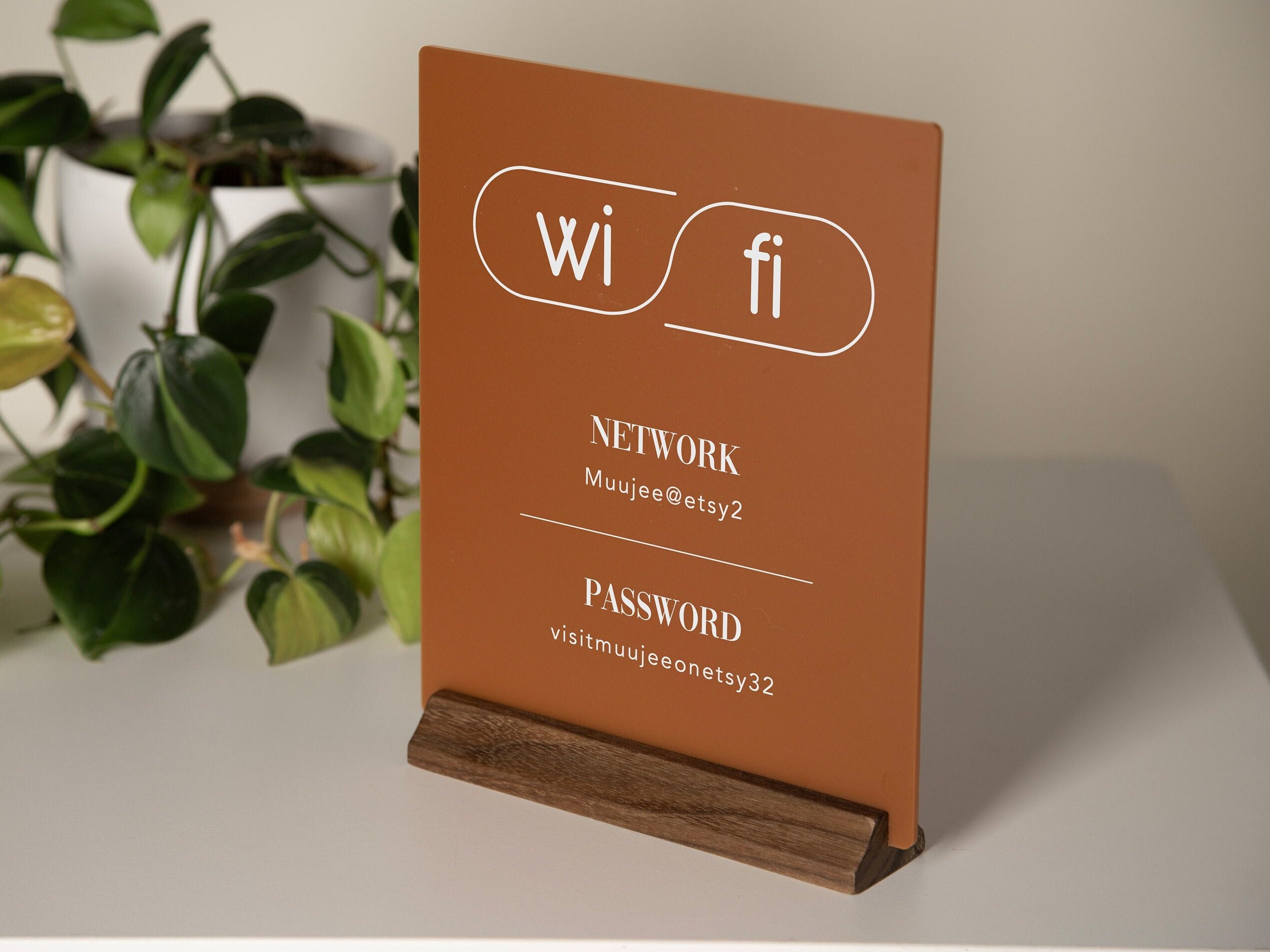 Wifi Acrylic Sign W/ Wood Base - 6.5 X 7.75" Table Signage for Home ...