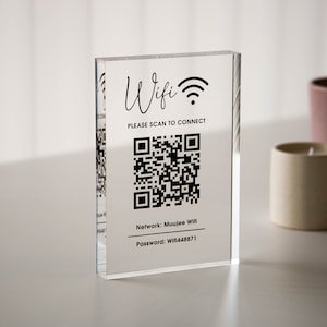 Acrylic Block QR Code Wifi Sign (design 1) - Custom Network Password ...