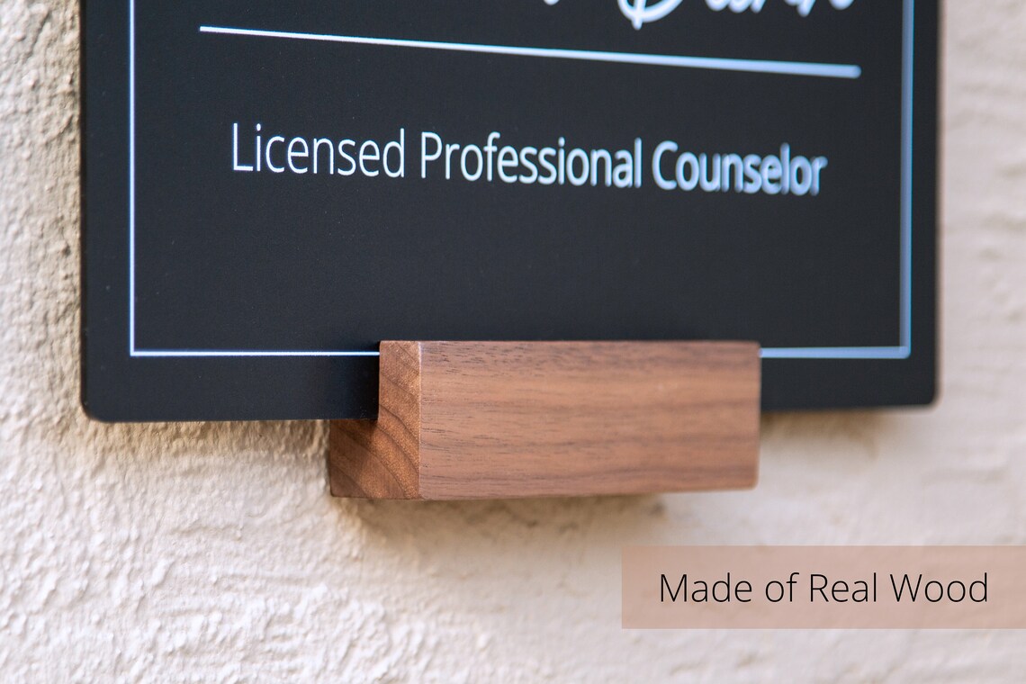Black Wall Door Interchangeable Name Plate W/ Wood Stand- 11.5x7 ...