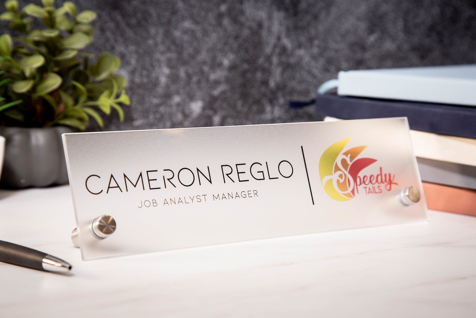 Frosted Standing Name Plate W/ Logo 10x2.75 Desk Name - Etsy