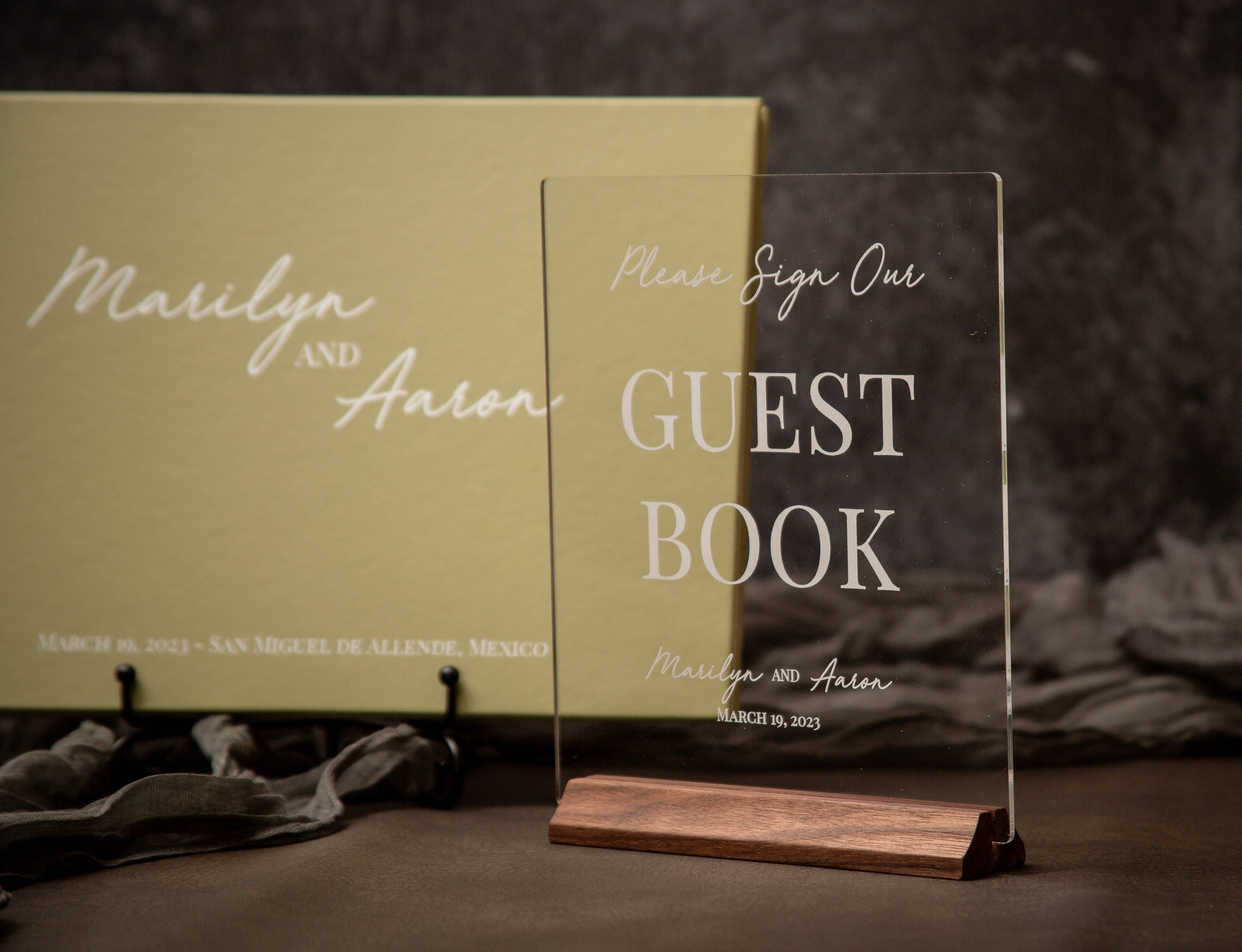 Personalized Guest Book & Clear Acrylic Sign Wood Stand SET - Etsy