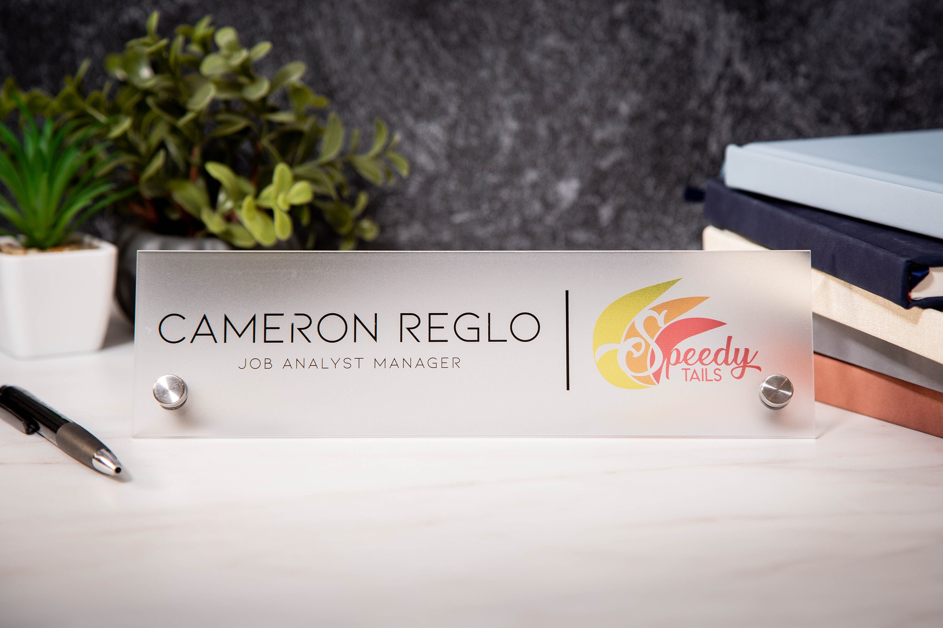 Frosted Standing Name Plate W/ Logo 10x2.75 Desk Name - Etsy
