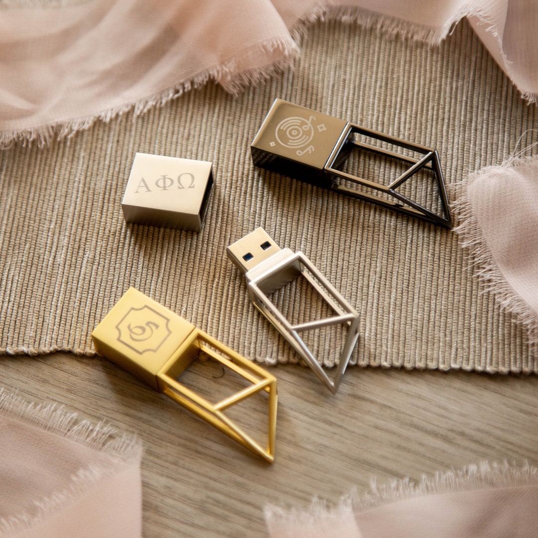 Geometric Metal USB Only - Custom Engraved Modern Aesthetic USB, Gold ...