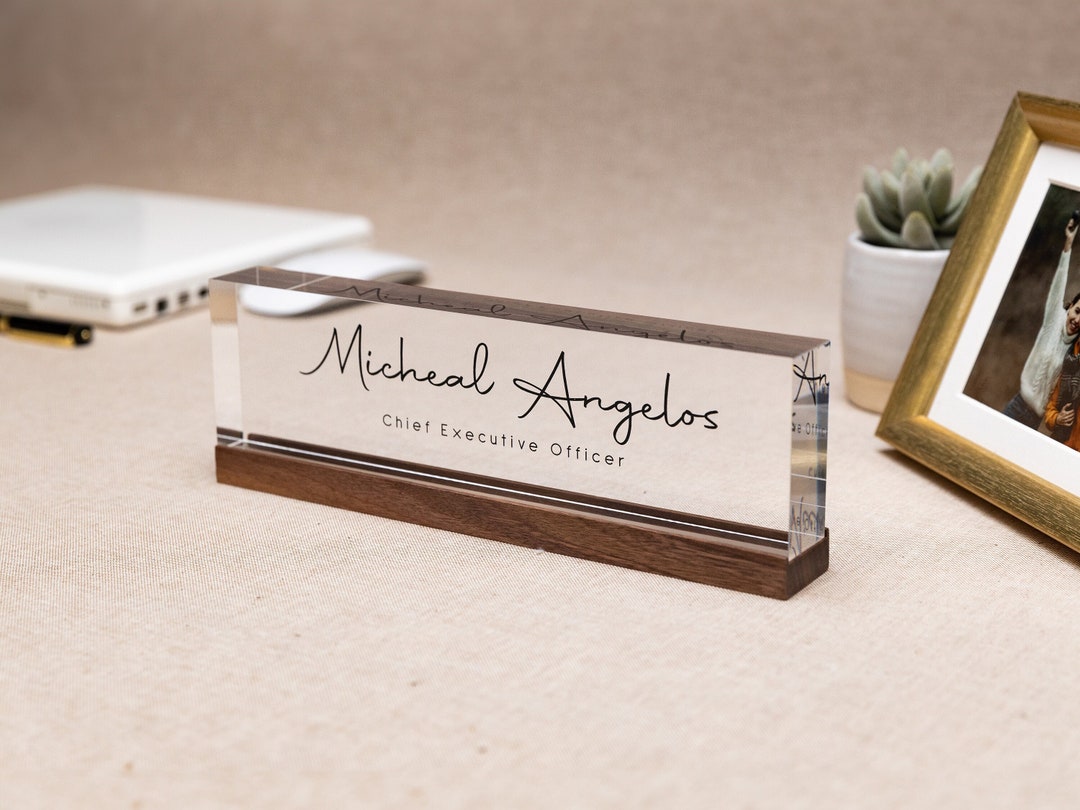 Personalized Acrylic Name Block (D2) - W/ Optional Wooden Base, Minimal ...