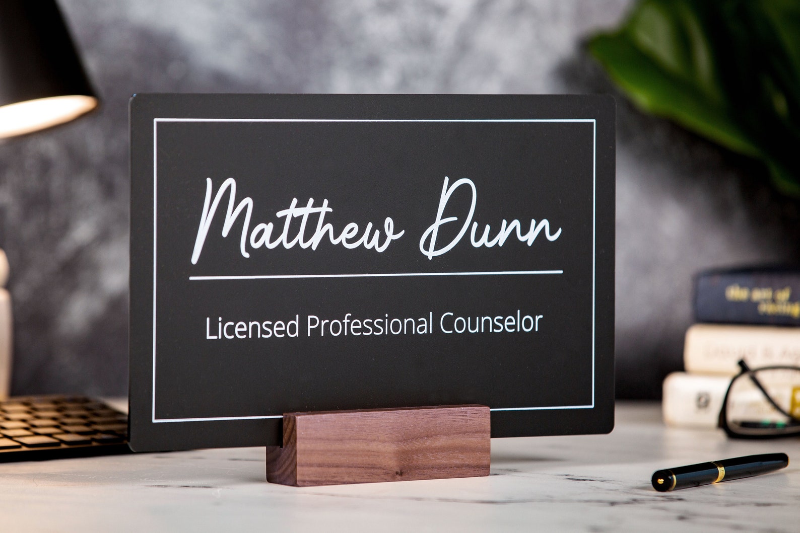 Black Wall Door Interchangeable Name Plate W/ Wood Stand- 11.5x7 ...