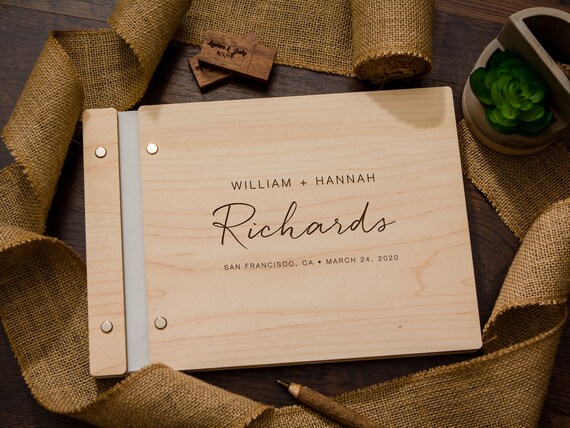 Engraved Wood Premium Guest Book Engagement or Wedding - Etsy