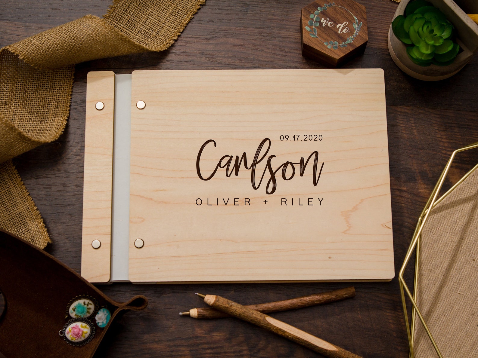 Premium Wood Guest Book Walnut or Maple Wooden Wedding | Etsy