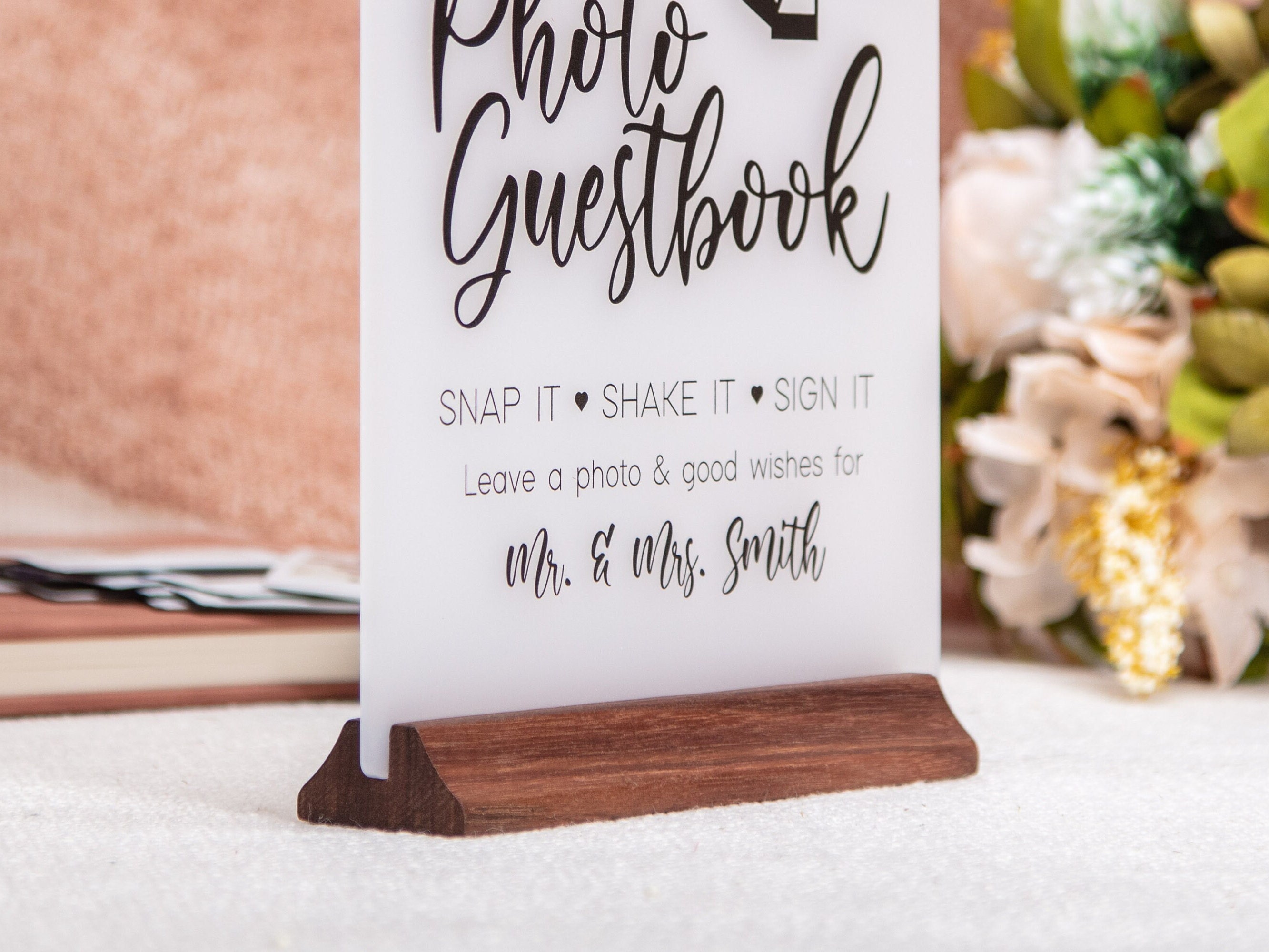 Ice Acrylic Guest Book Sign W/ Wood Stand - 6.5 X 7.75" Photo Guestbook ...