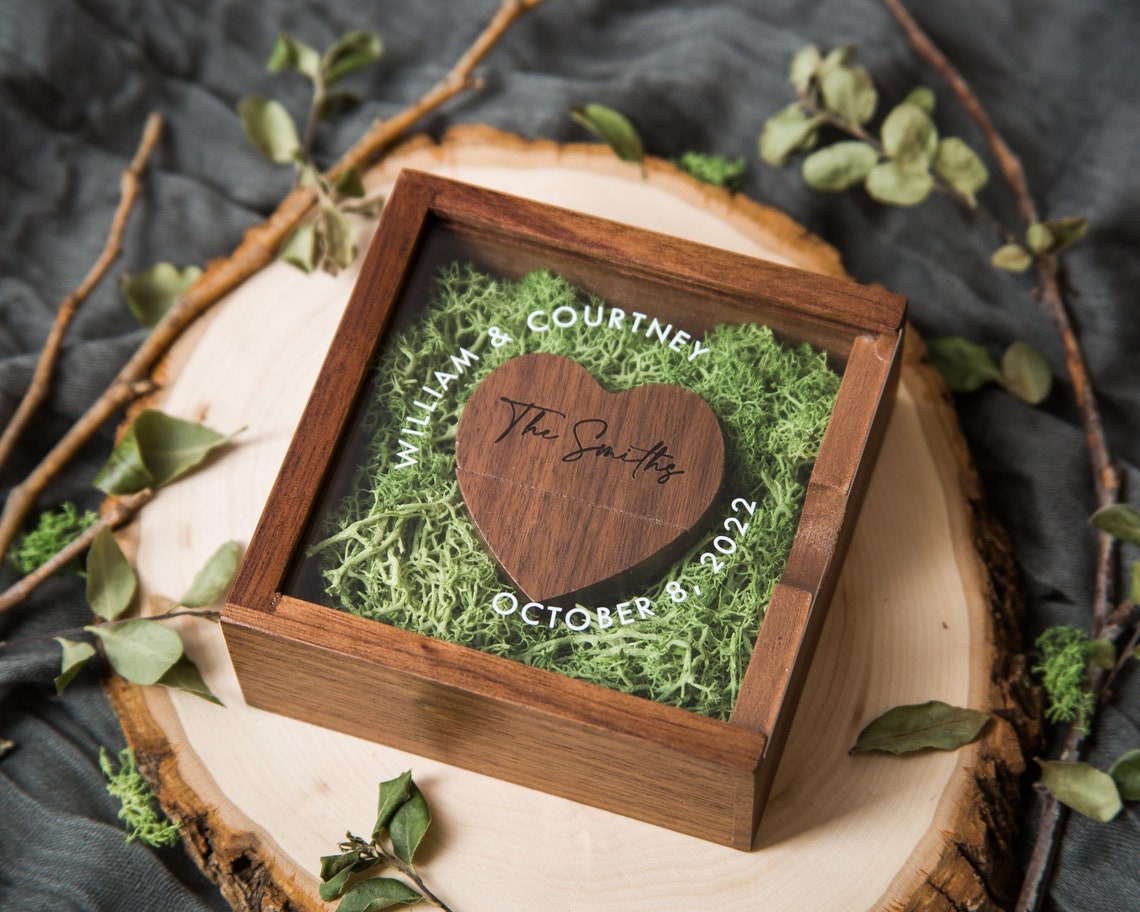 Clear Wood USB Box MOSS Filler & Heart USB Personalized - Etsy