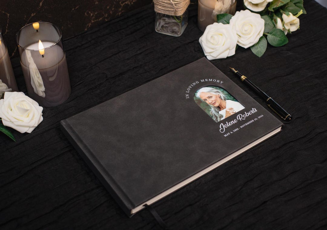 Funeral Guest Book With Photo Cover (black - Design 1) - in Loving ...