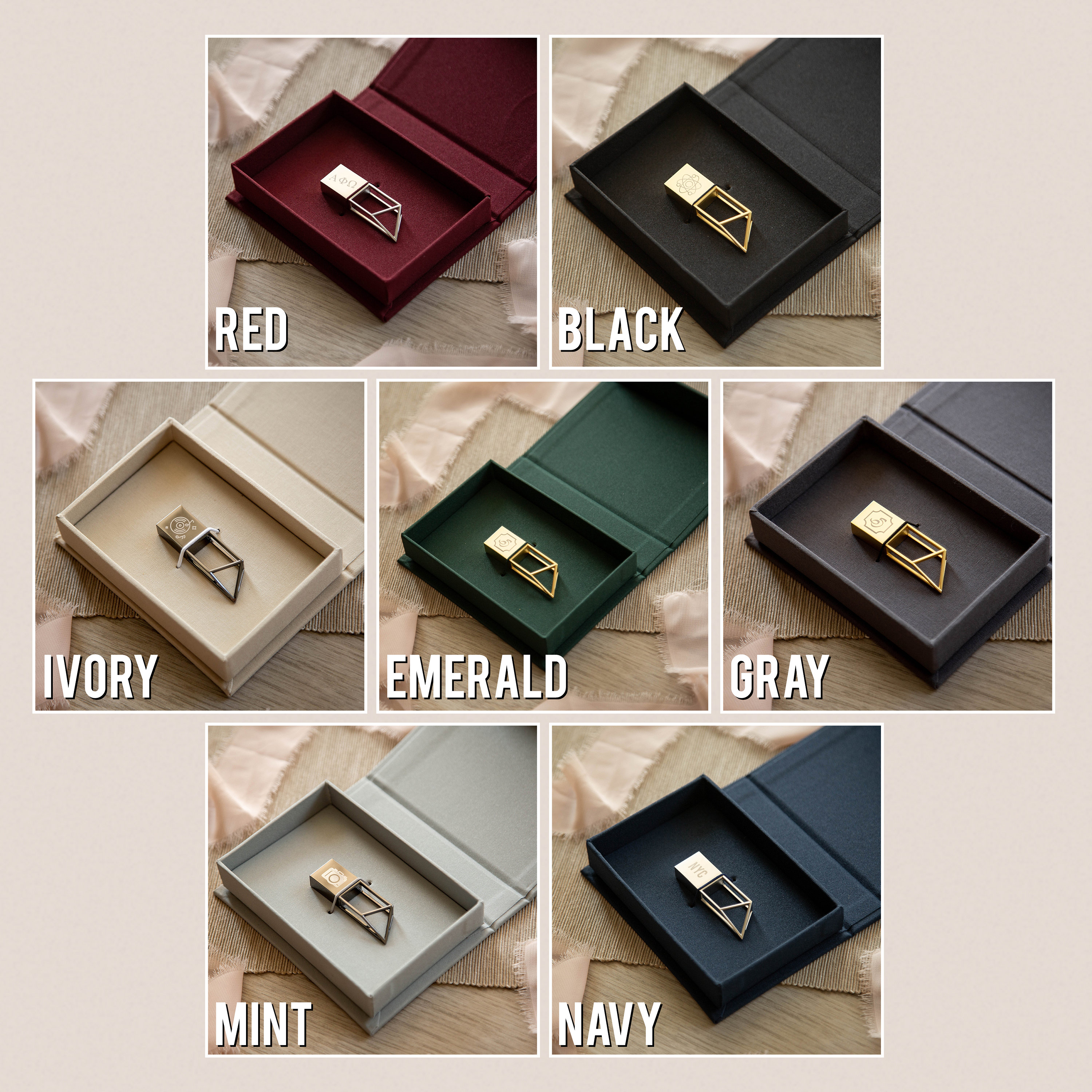 Linen USB Box With Geometric Metal USB Flash Drive Custom | Etsy