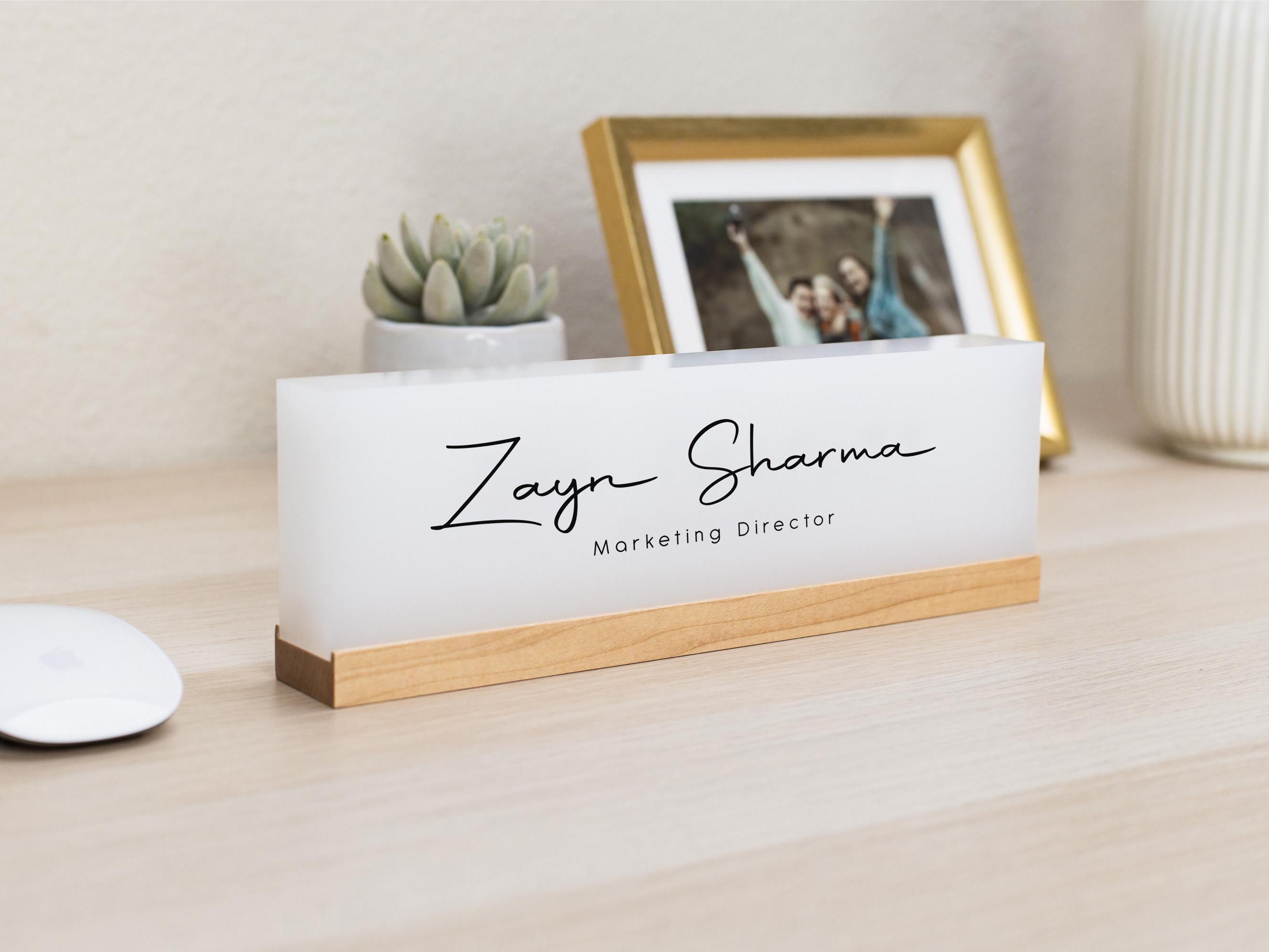 Personalized Acrylic Name Block (D2) - W/ Optional Wooden Base, Minimal ...