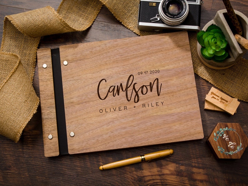 Premium Wood Guest Book Walnut or Maple Wooden Wedding - Etsy