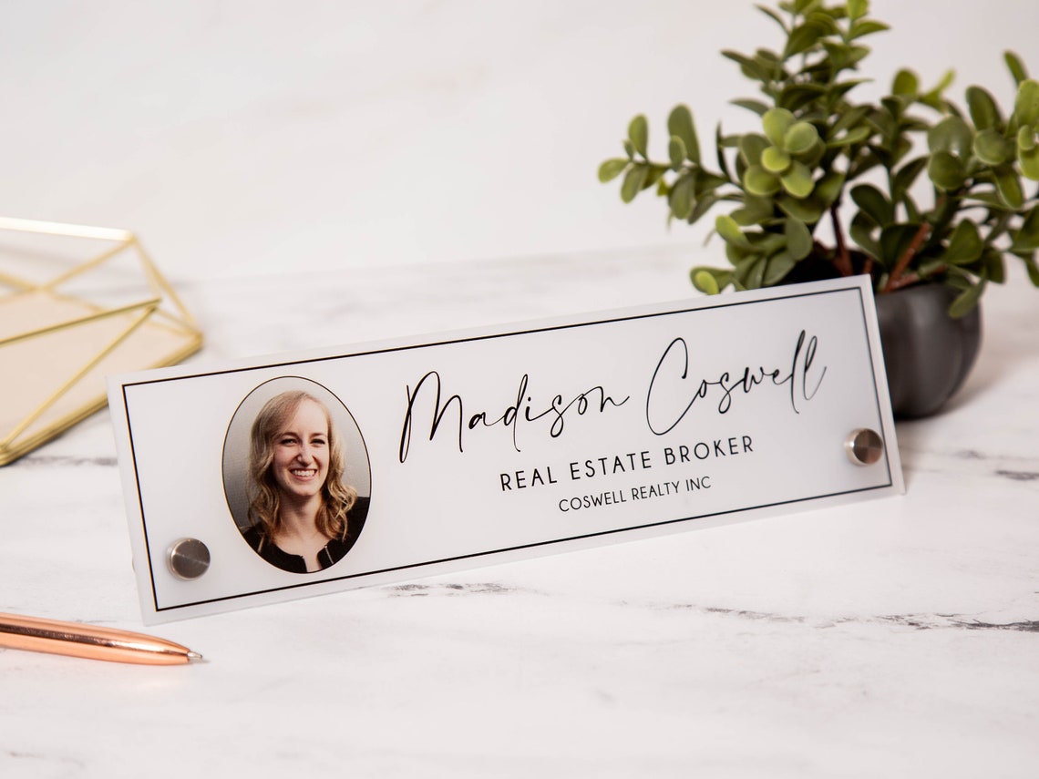 Standing Ice Acrylic Name Plate With Photo Executive Desk - Etsy