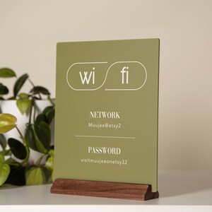 Wifi Acrylic Sign W/ Wood Base - 6.5 X 7.75" Table Signage for Home ...