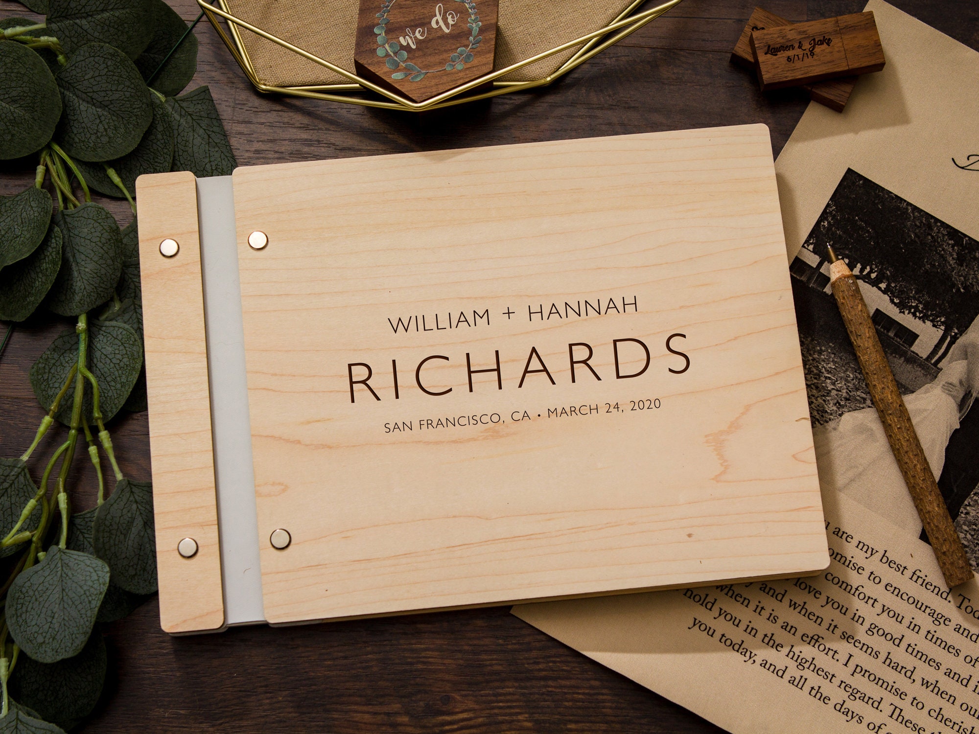Premium Wood Guest Book Walnut or Maple Wooden Wedding - Etsy