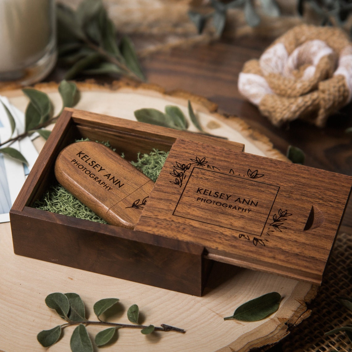 Oval USB & Box Set MOSS Filler Custom Wood USB - Etsy
