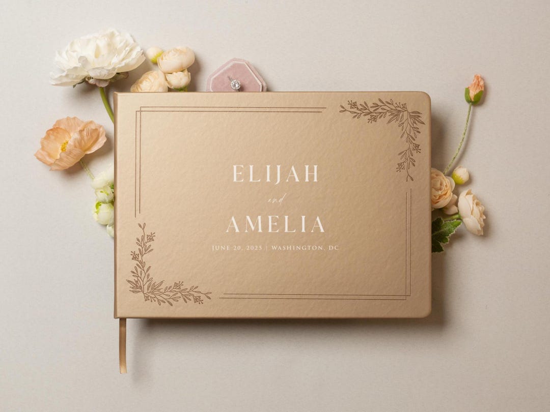 Floral Frame Wedding Guest Book (design 2) - Personalized Guestbook for ...