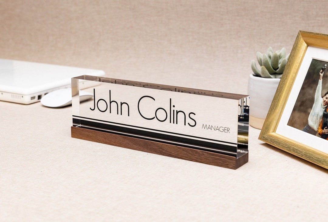 Personalized Acrylic Name Block W/ Wooden Base design 1 Minimal ...