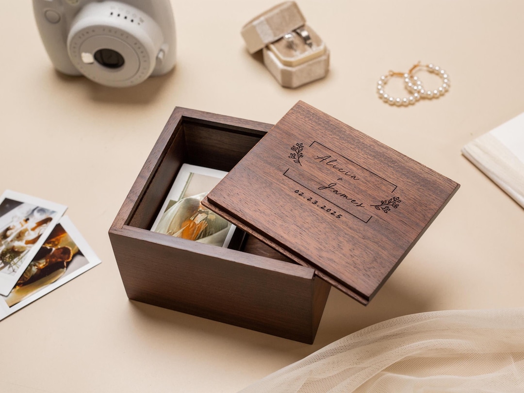 Polaroid or Instax Wood Film Box - Engraved Photo Storage Square Wide ...