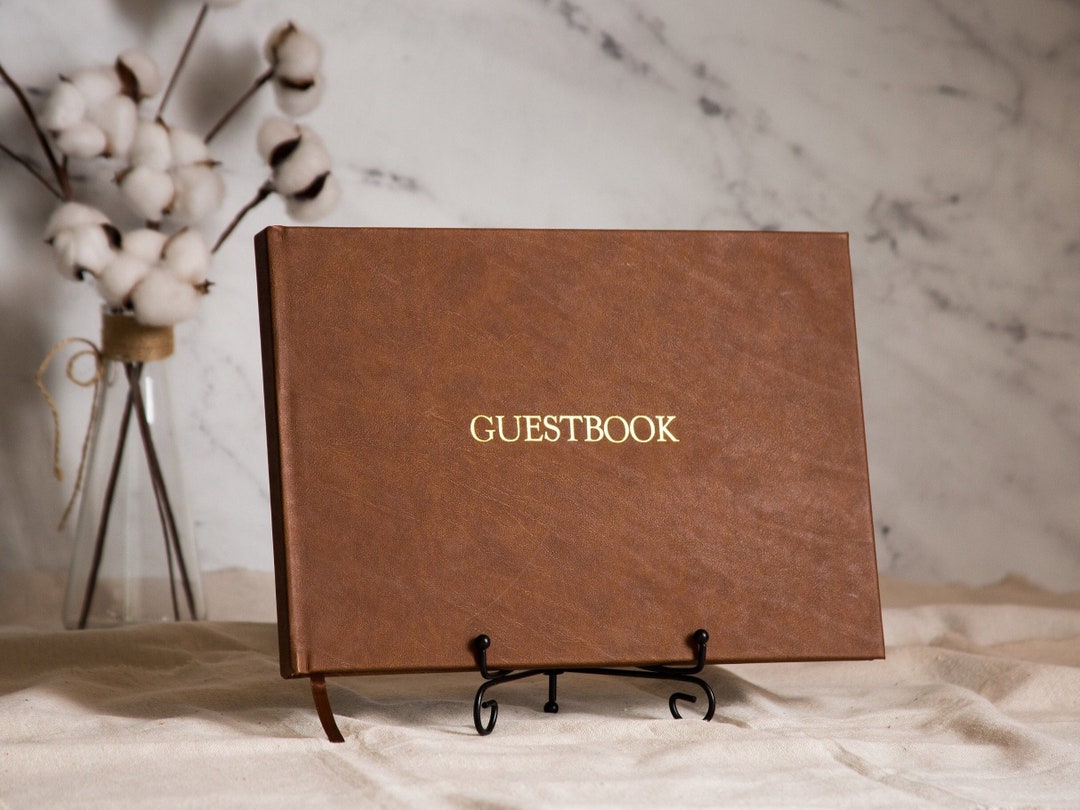 Embossed Guest Book in Brown (kennerly Font) - Large Wedding Guestbook ...