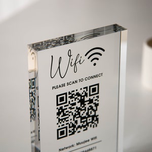 Acrylic Block QR Code Wifi Sign (design 1) - Custom Network Password ...