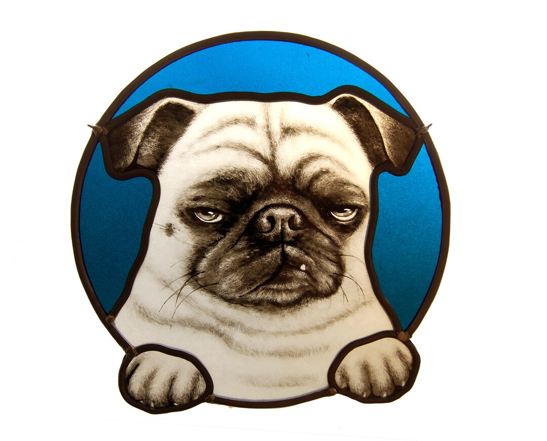 Stained Glass Pug, Pug Art, Pug Portrait, Puglover Gift, Grumpy Pug - Etsy
