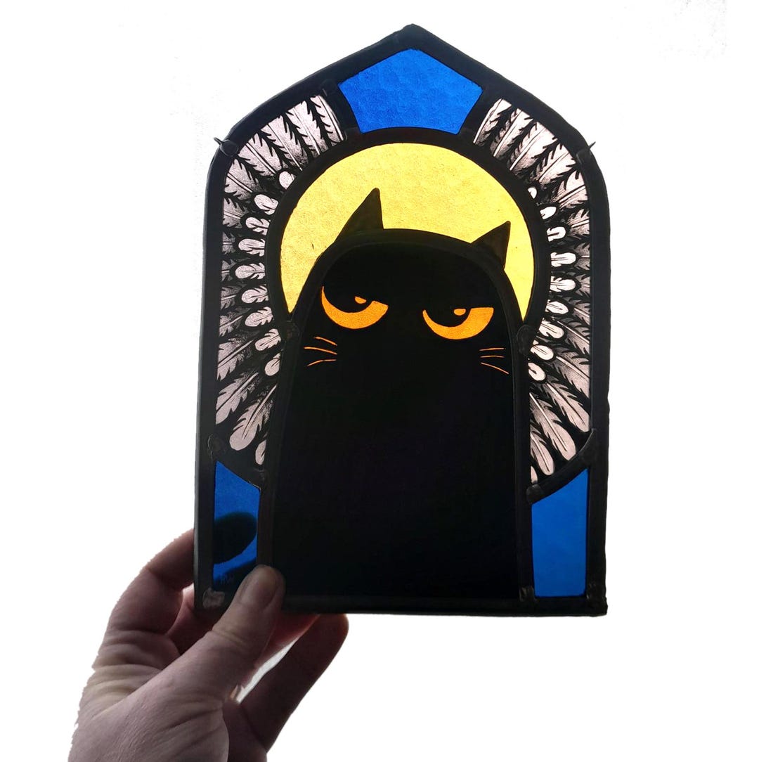 Stained Glass Holy Cat, Black Cat - Etsy