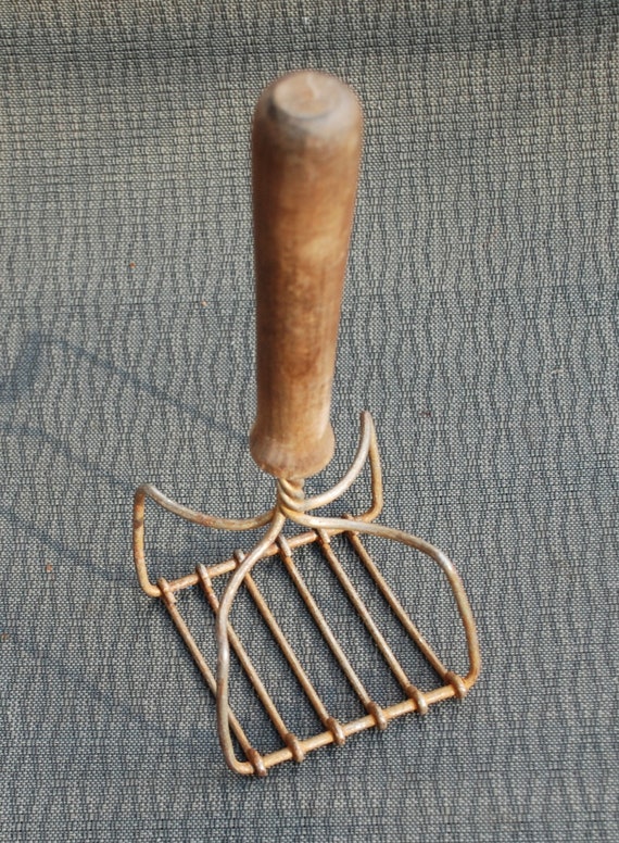 Cookware Vintage Potato Masher Box Base Wooden Wood Handle Kitchen ...