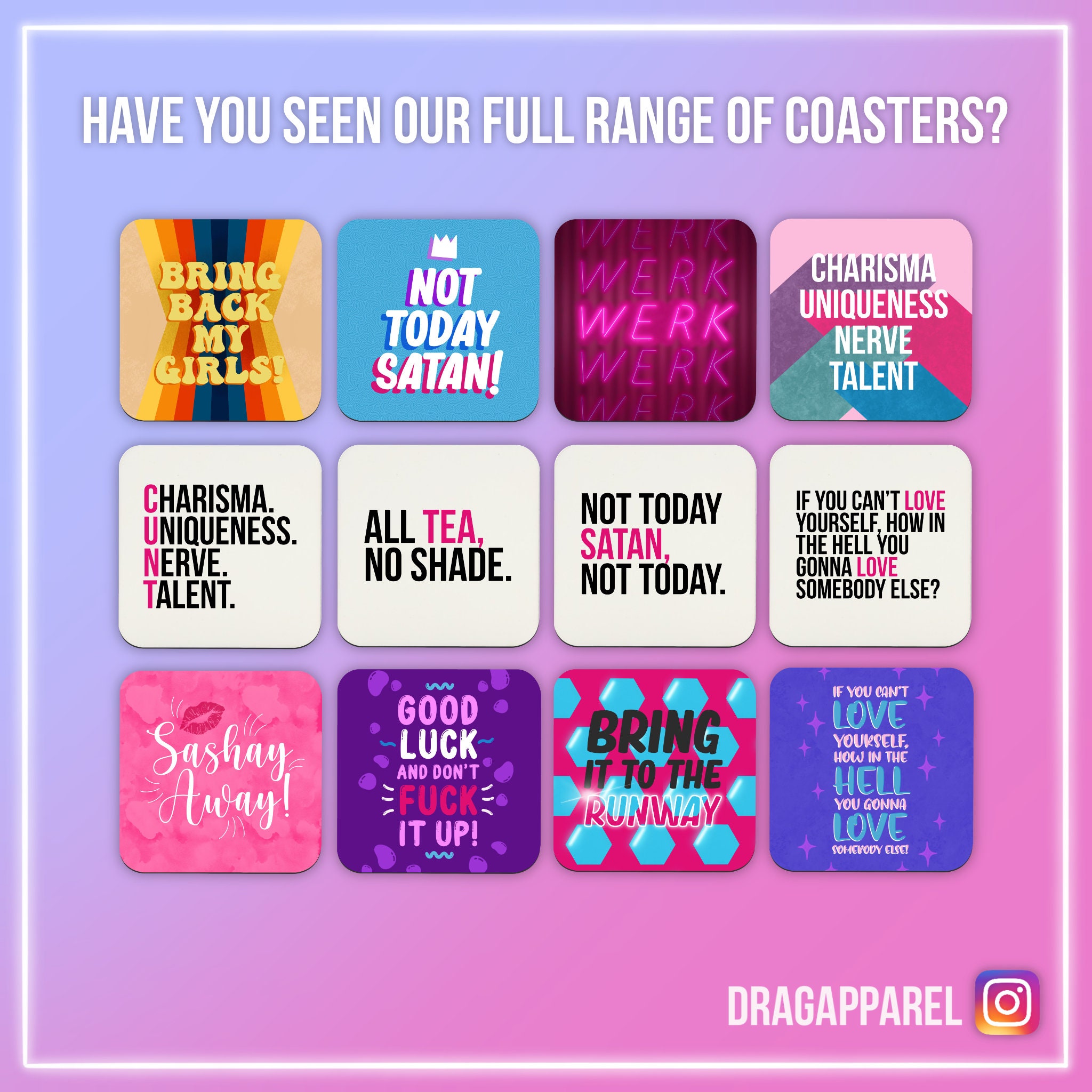 Drag Race Catchphrase Inspired Coasters Rupaul's Drag | Etsy