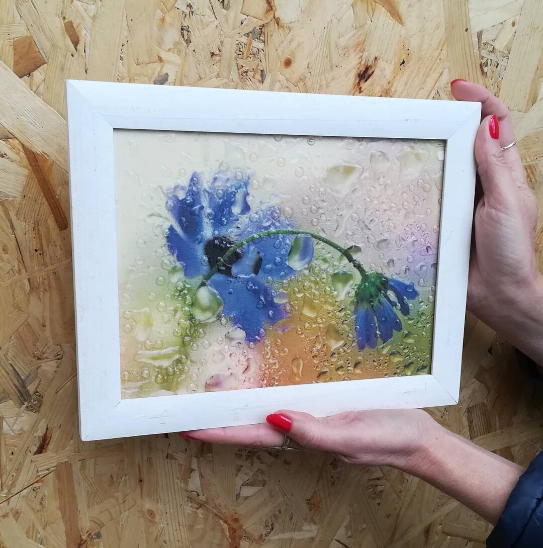 Blue Flower Poster With Raindrop Dot Painting - Etsy