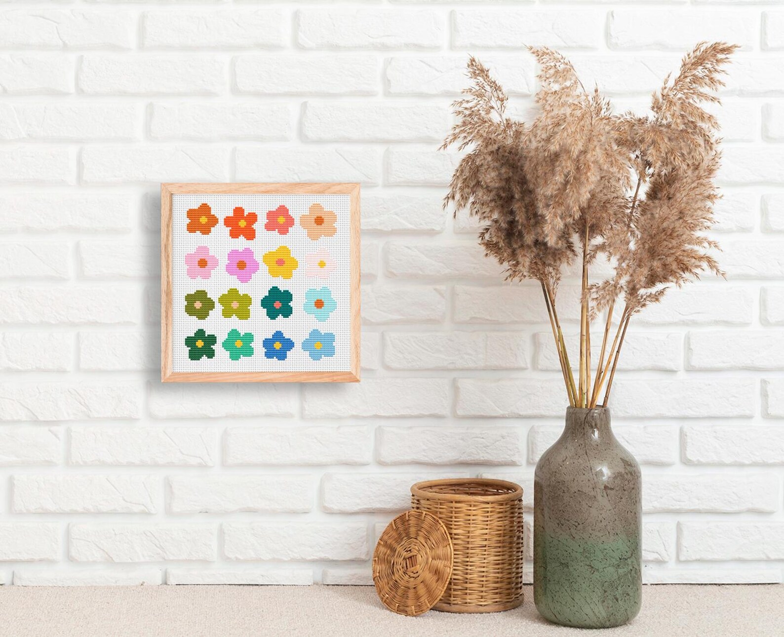 Colorful Flowers Cross Stitch Pattern, Trendy Botanical Cross Stitch ...