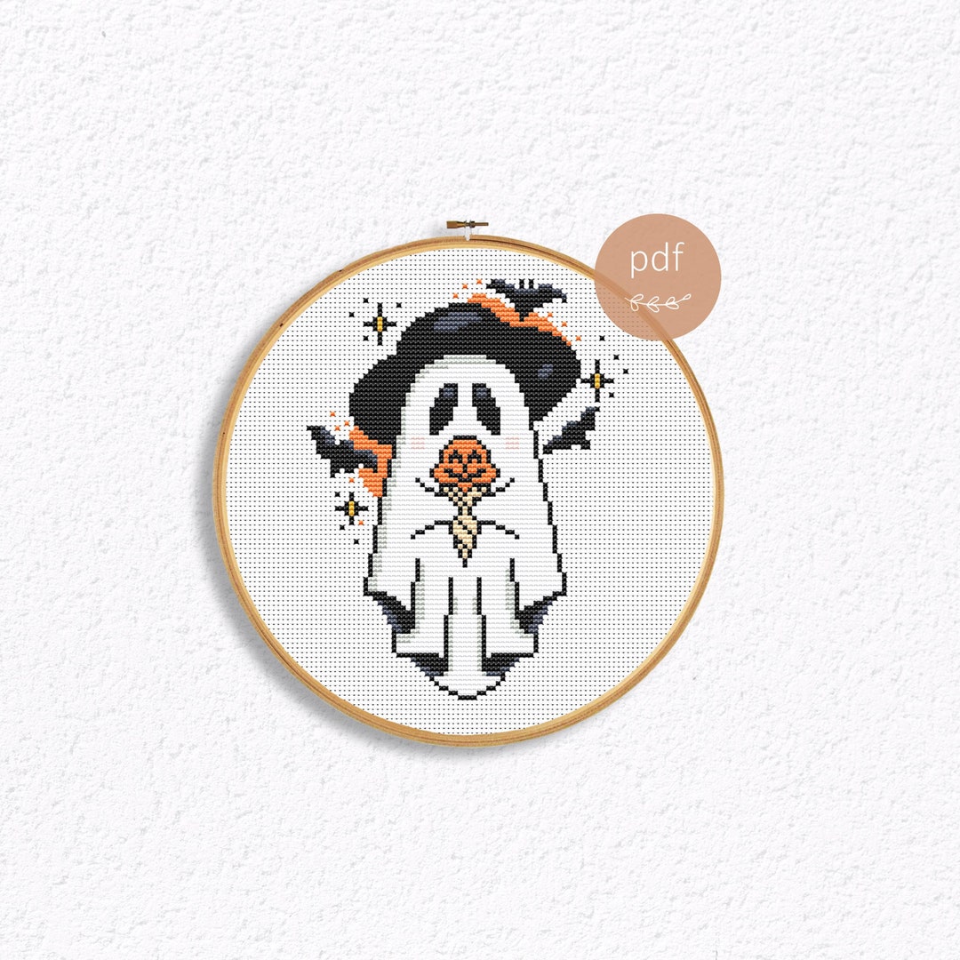 Cute Ghost Cross Stitch Pattern, Halloween Cross Stitch, Autumn Cross ...
