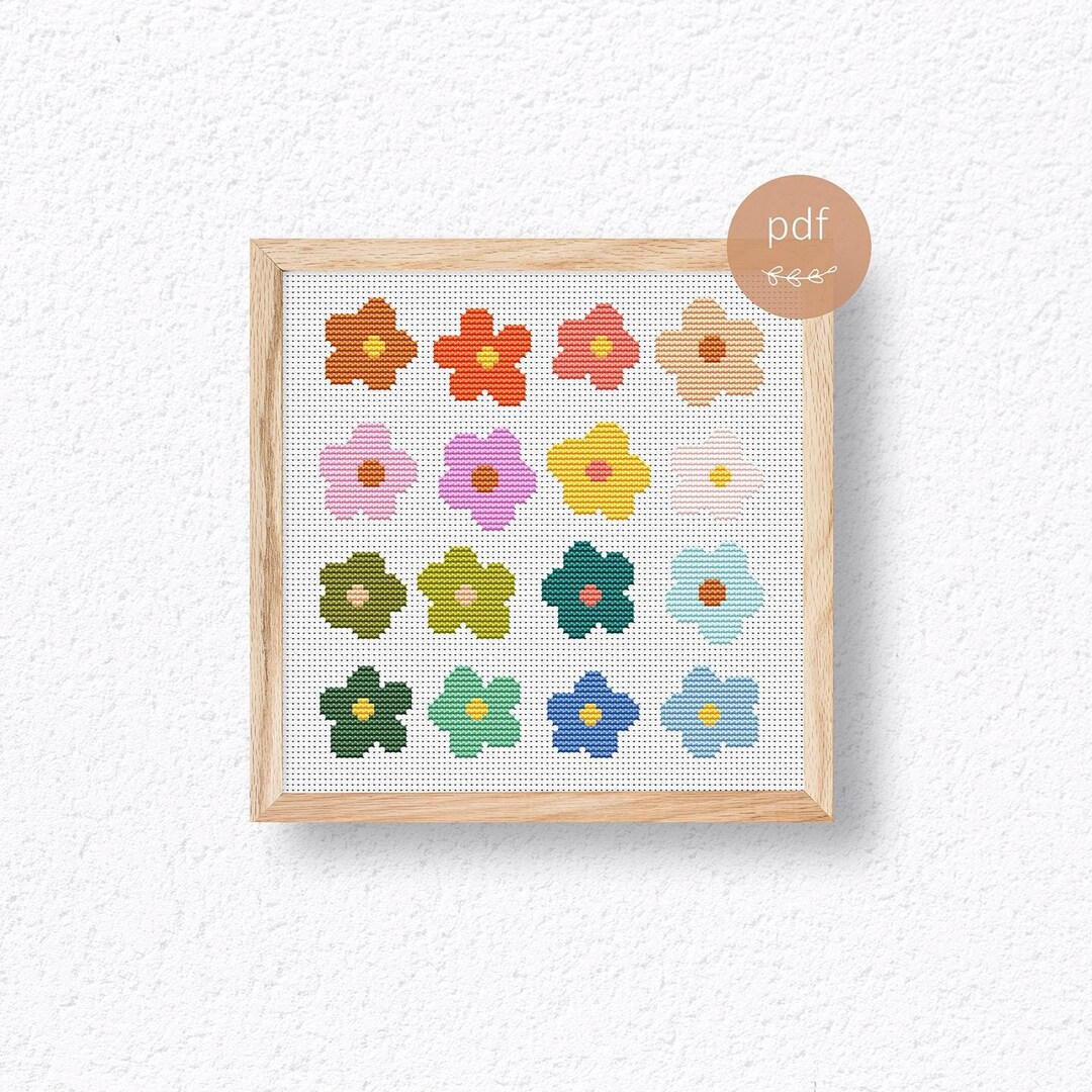 Colorful Flowers Cross Stitch Pattern, Trendy Botanical Cross Stitch ...