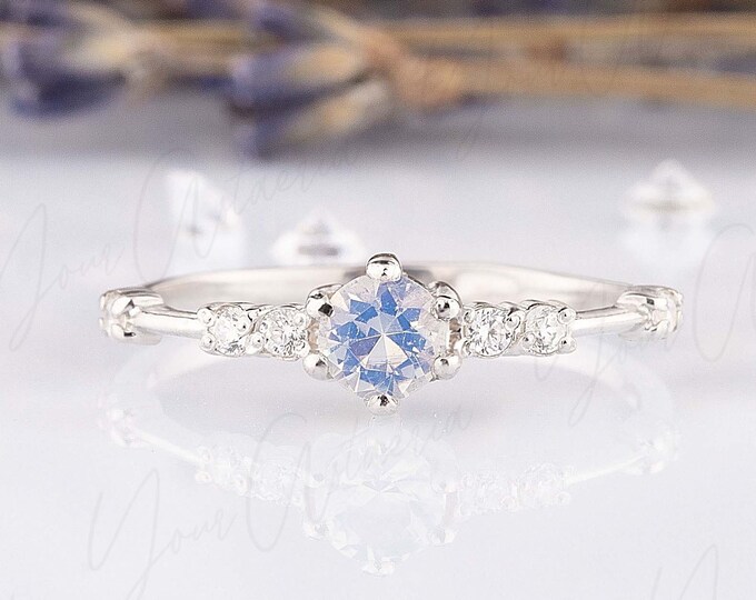 Small Minimalist Moonstone Engagement Ring Simple & Dainty | Etsy