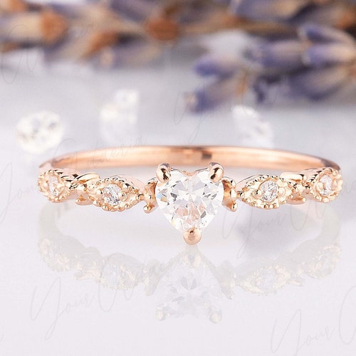 Heart Engagement Ring Rose Gold Heart Promise Ring for Her - Etsy