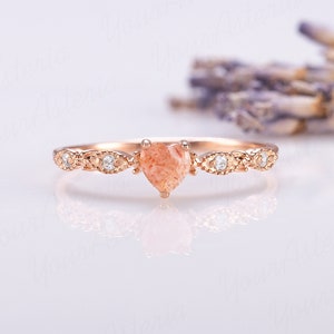 Unique Victorian Style 14k Rose Gold Heart Sunstone Engagement Ring ...