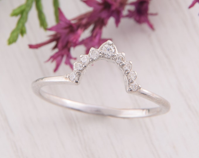 Curved Wedding Band Crown Wedding Band Unique Wedding Band | Etsy