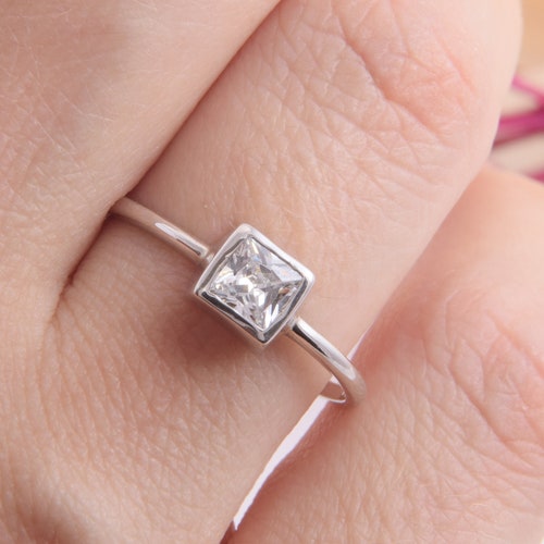 Square Ring Womens Simple Promise Ring Sterling Silver Ring - Etsy