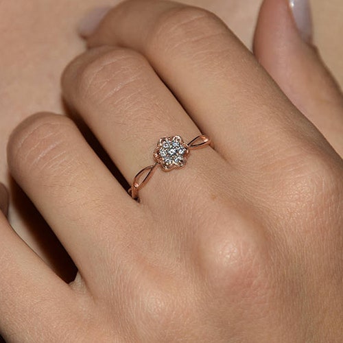 Rose Gold Dainty Flower Ring Womens Small Flower Ring Tiny - Etsy