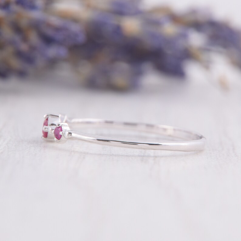 Simple Delicate 3 Stone Ruby Promise Ring for Her Dainty - Etsy