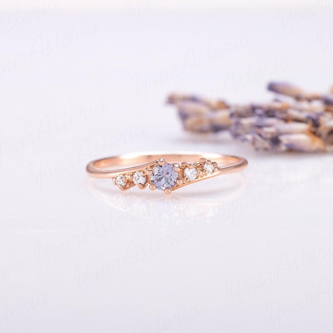 Art Deco Minimalist Alexandrite Promise Ring for Her, Unique Dainty 14k ...