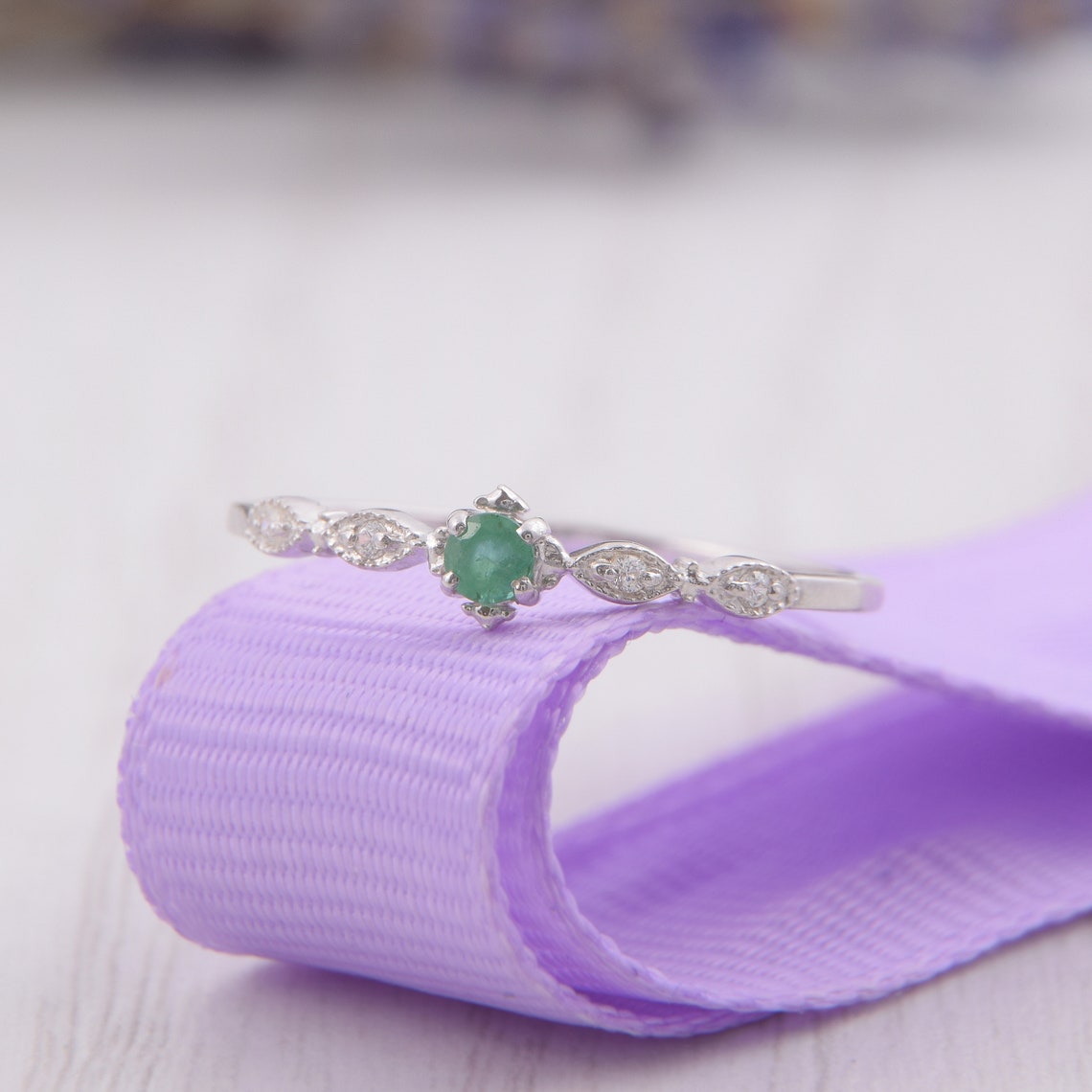 Delicate minimalist art deco style emerald promise ring for | Etsy