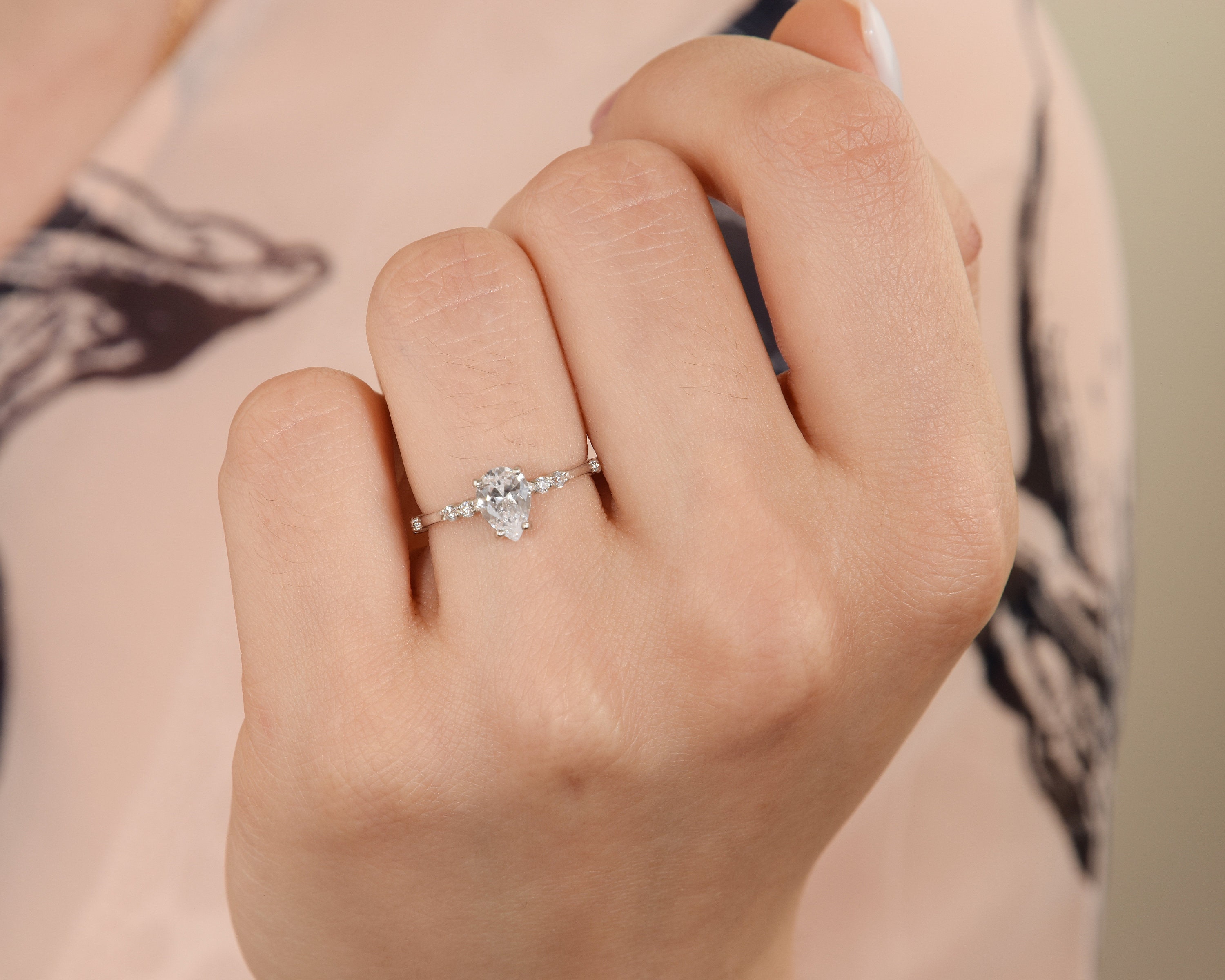 Sterling silver dainty & simple pear engagement ring Pear | Etsy