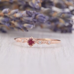 Small & Dainty 14k Rose Gold Antique Victorian Pink Ruby Engagement ...