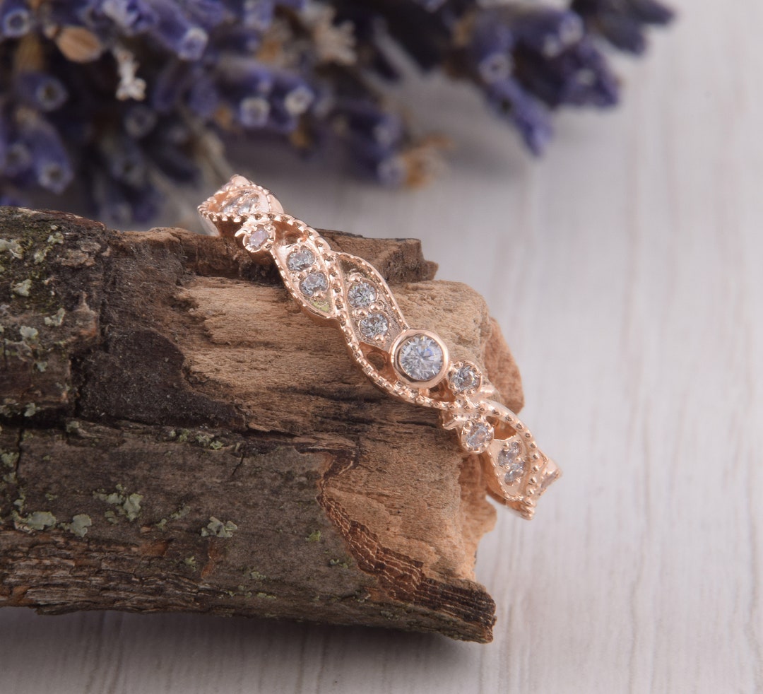 Rose Gold Art Deco Wedding Band, Unique Antique Womens Wedding Band ...